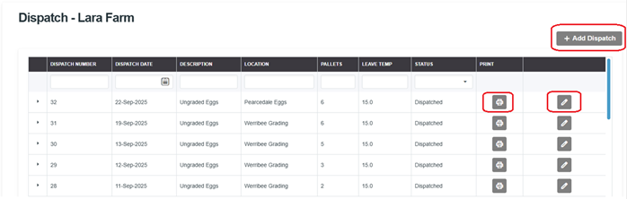 The Dispatch Screen - Casaccio Egg Farms